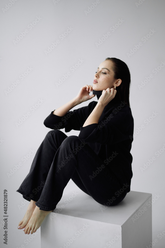 Good series of photos of young pretty woman. Studio. European type, big ...