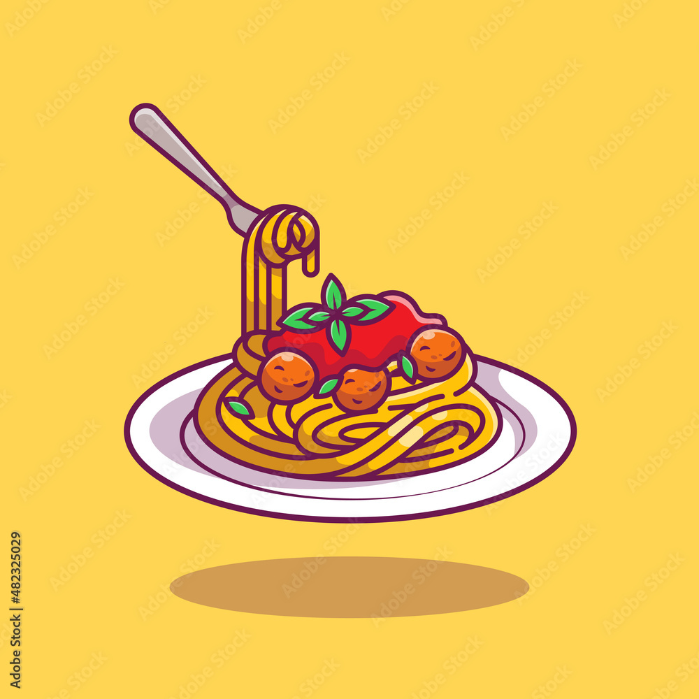 Spaghetti Cartoon Vector Icon Illustration. Pasta Food Icon Concept ...