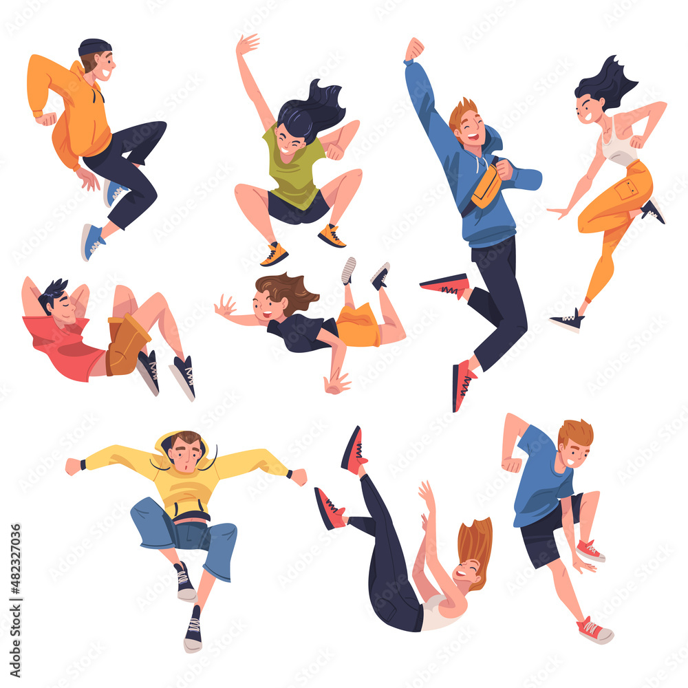 Jumping People Character Feeling Freedom and Motion Flying in Mid Air ...