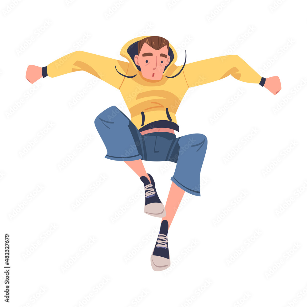 Jumping Man Character Feeling Freedom and Motion Flying in Mid Air ...