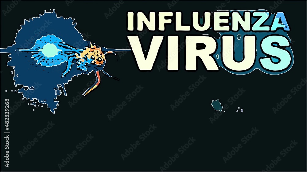3d illustration in comic style - Illustration of Influenza Virus cells ...