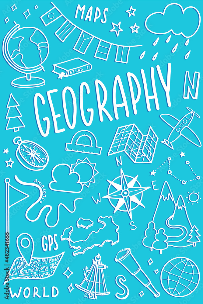 Geography cover template. School subject icon set design. Education ...
