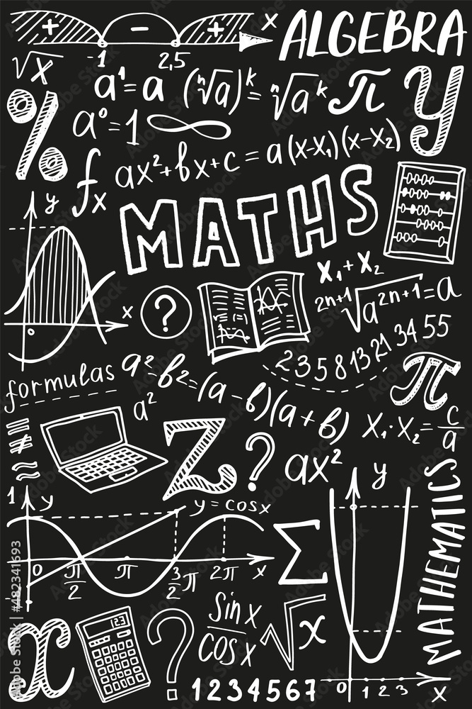 Algebra or mathematics subject doodle design. Maths symbols icon set ...