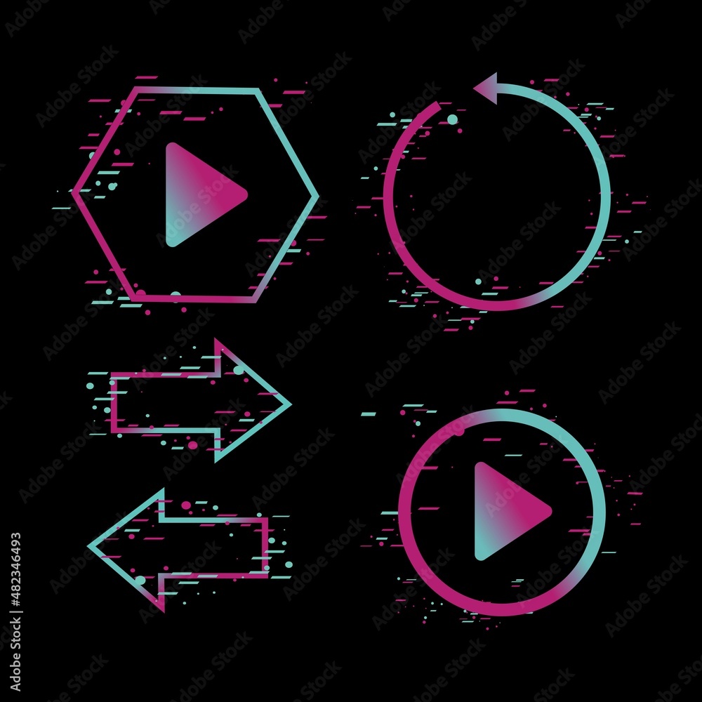 negative play button icons set. Interface navigation elements with ...