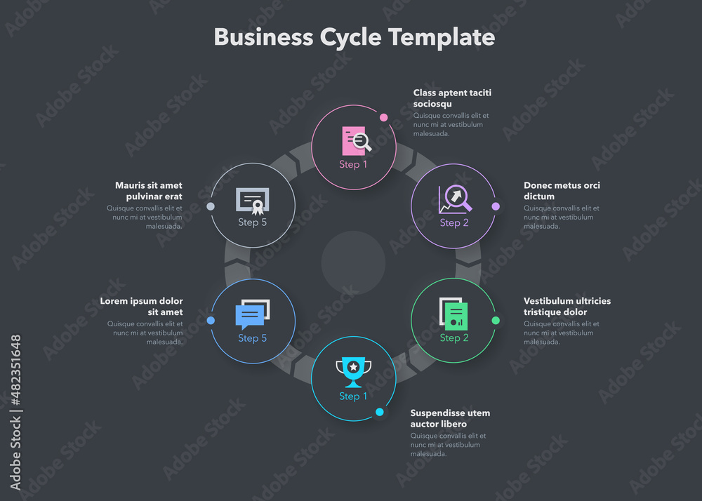 Simple concept for business cycle diagram with six steps and place for ...