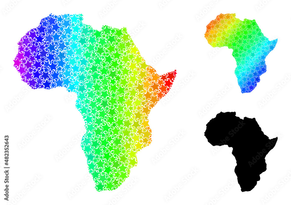 Spectrum gradiented star mosaic map of Africa. Vector vibrant map of ...