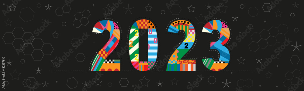 2023 Typography text font in colourful of geometric style on black ...