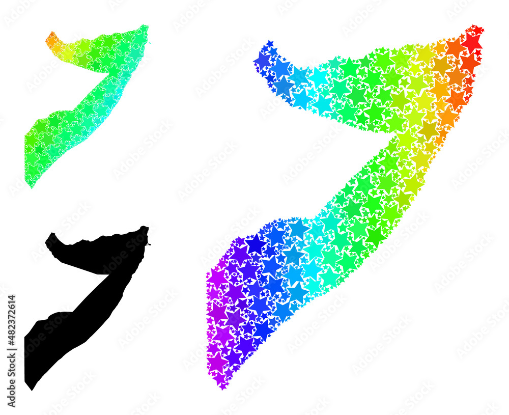 Spectral gradient star collage map of Somalia. Vector colored map of ...