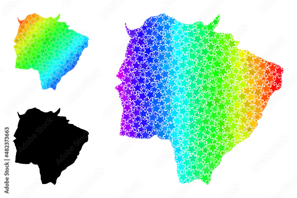 Spectrum gradiented star collage map of Mato Grosso do Sul State. Vector vibrant map of Mato ...