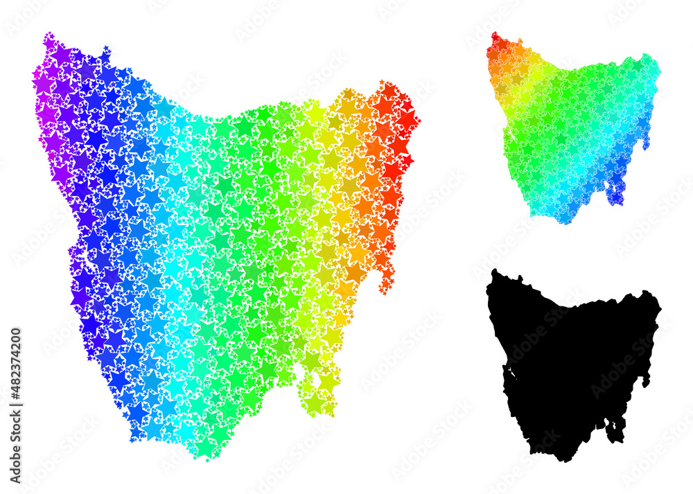 Spectrum gradiented stars collage map of Tasmania Island. Vector ...
