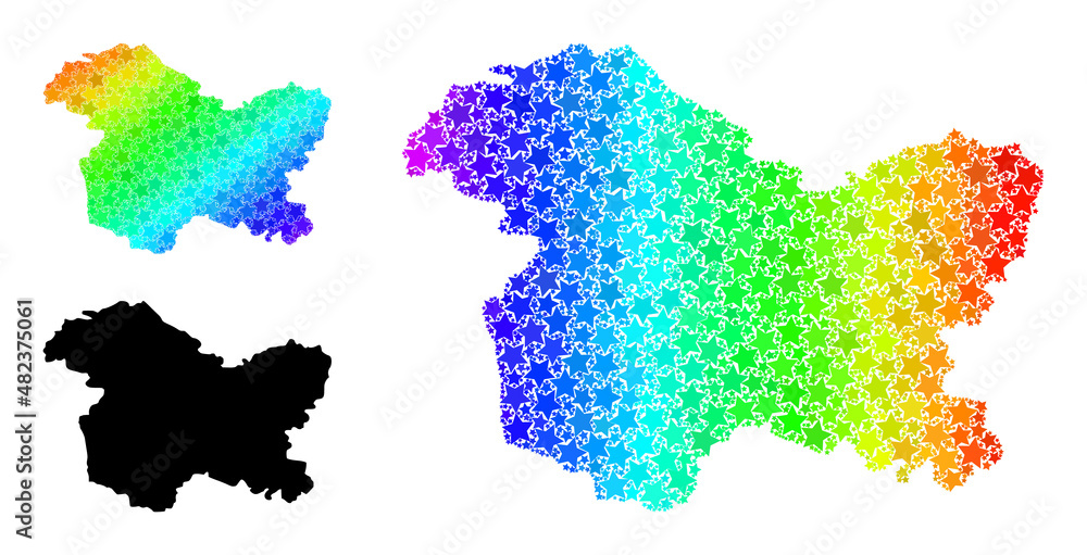 Rainbow gradiented star collage map of Jammu and Kashmir State. Vector ...