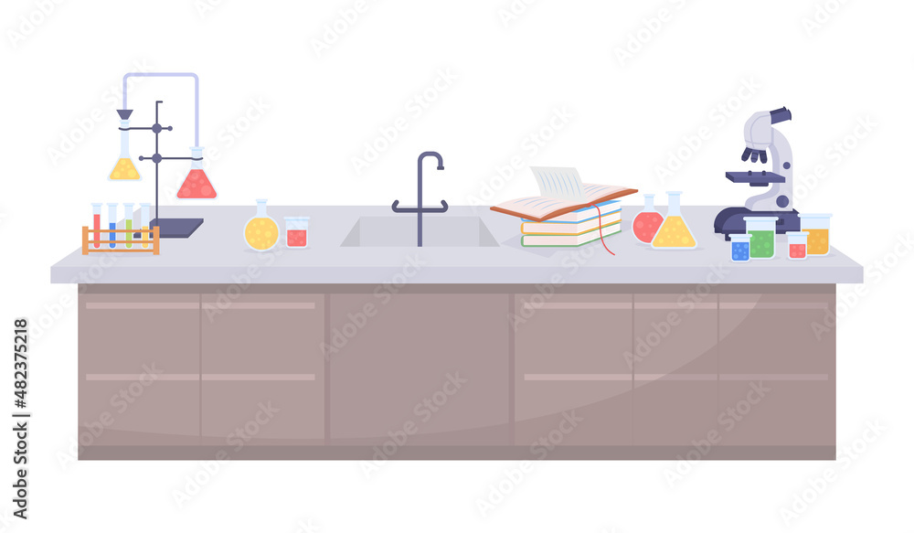 Laboratory desk semi flat color vector item. Realistic object on white ...