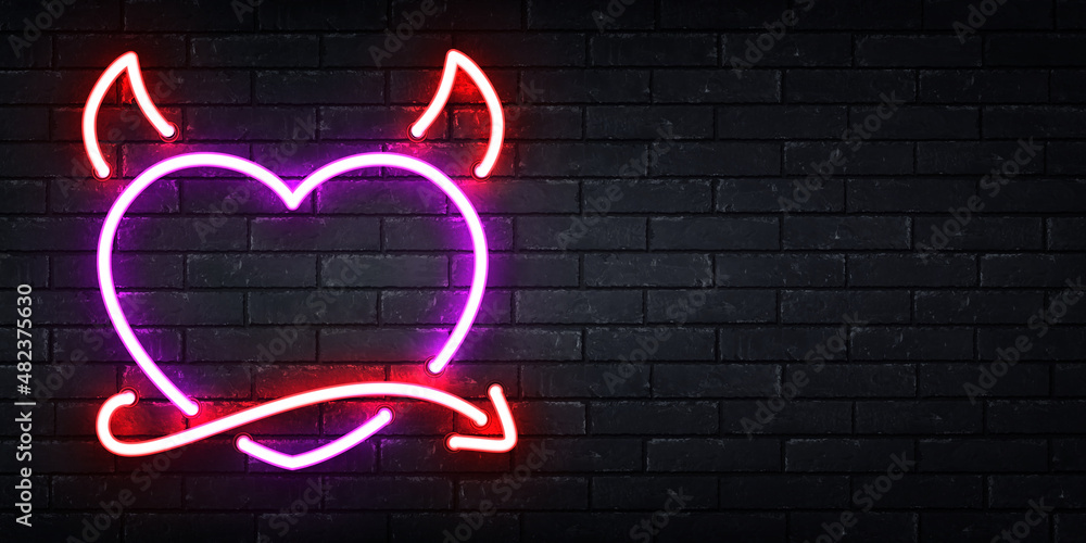 Vector realistic isolated neon sign of Devil Heart logo for template ...
