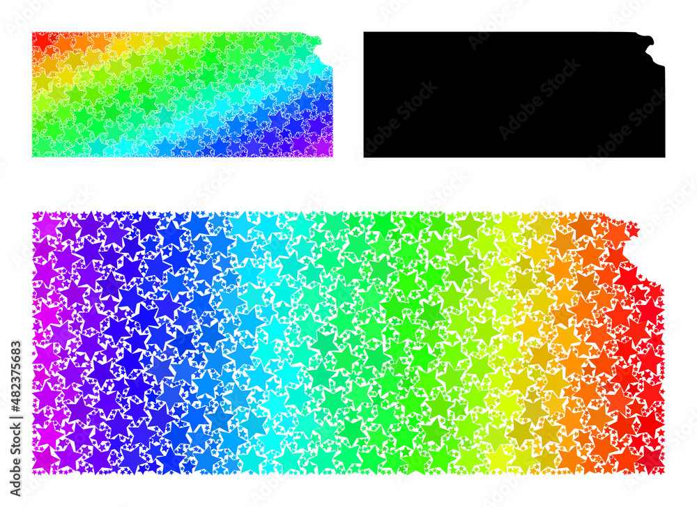 Rainbow gradient star collage map of Kansas State. Vector colorful map ...