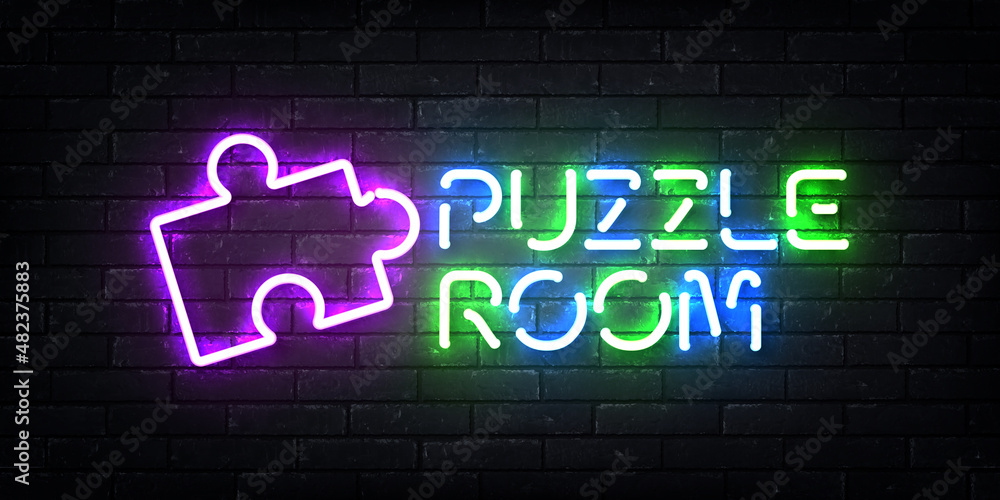 Vector realistic isolated neon sign of Puzzle Room logo for decoration ...