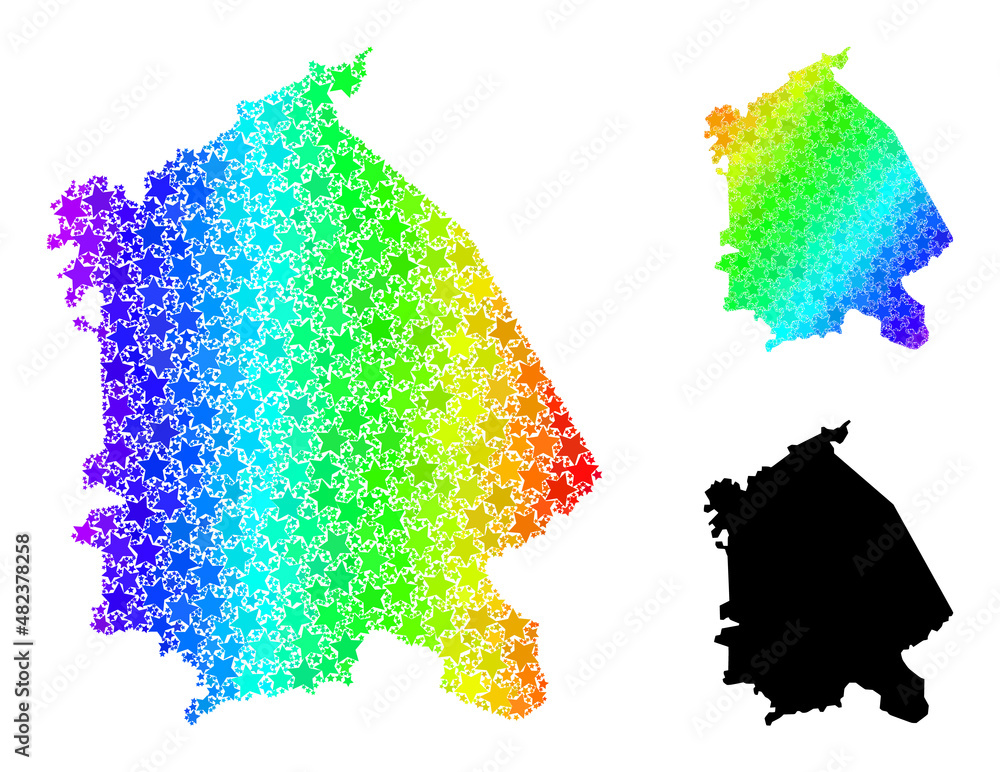 Rainbow gradient starred mosaic map of Pavlodar Region. Vector colored ...