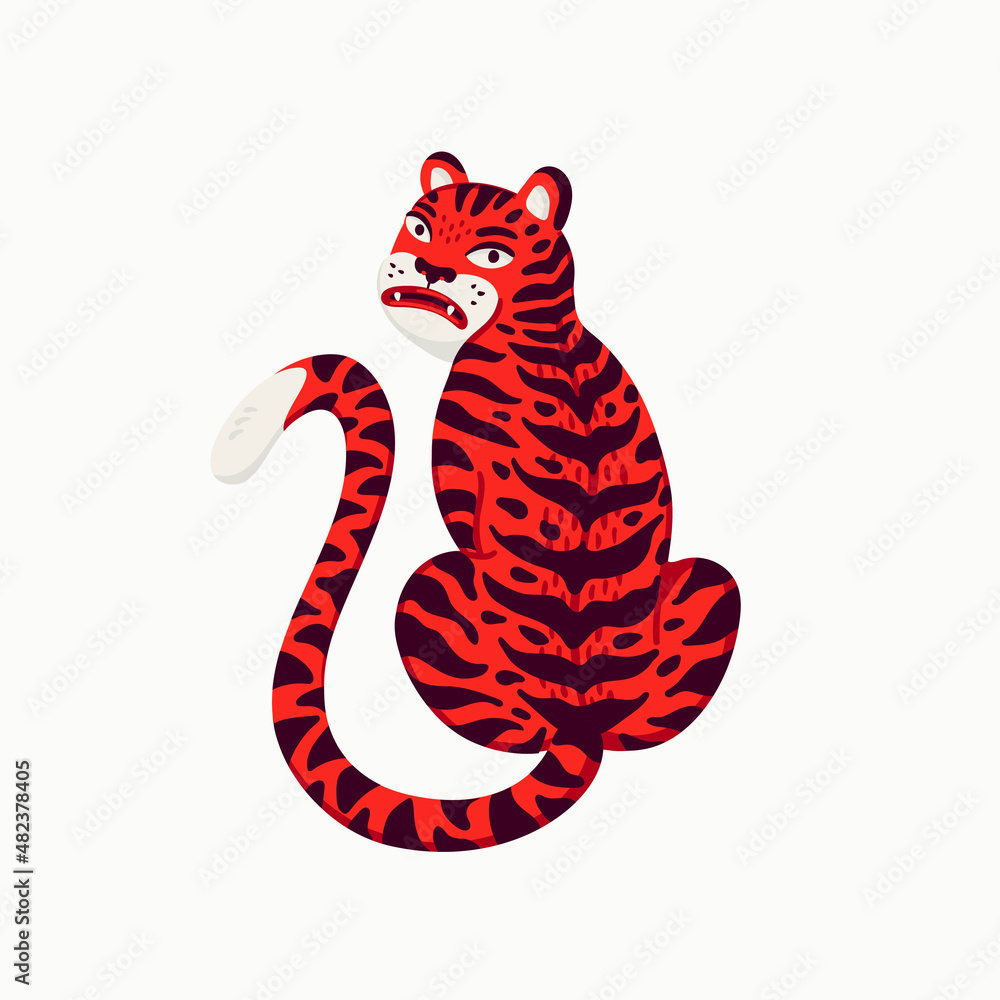Tiger vector illustration, cartoon red tiger - the symbol of Chinese ...