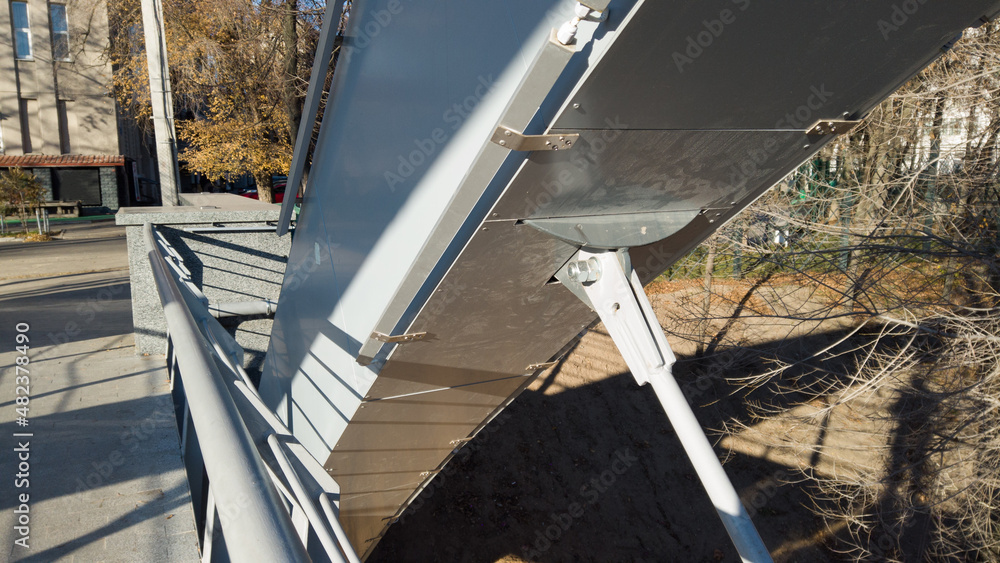 Steel beam of pedestrian bridge with steel cable. Girder bridge close ...
