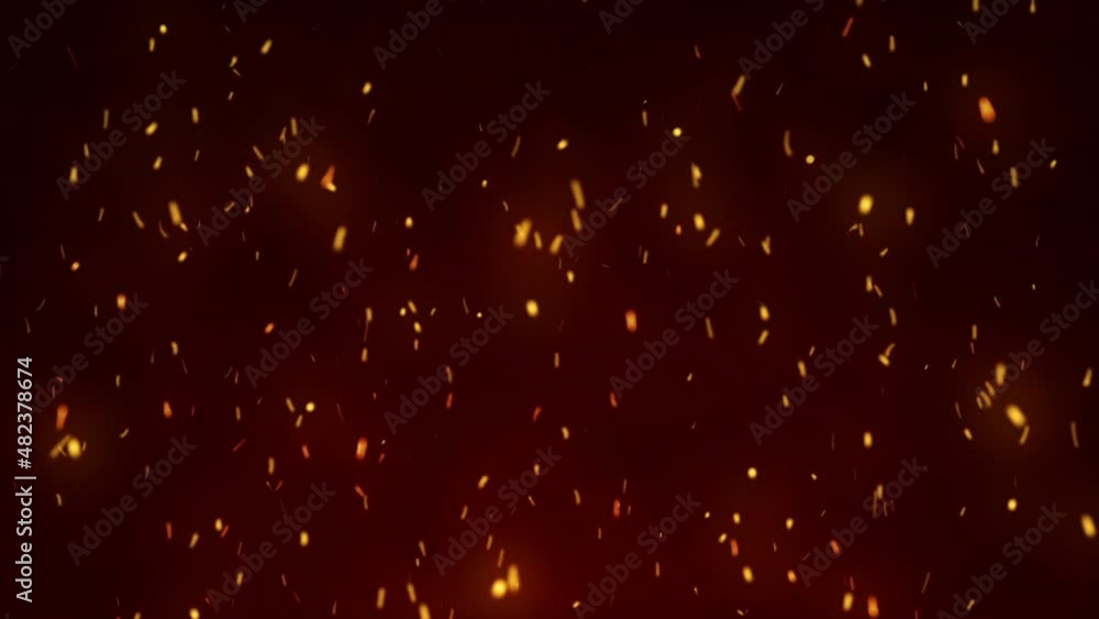 Glowing flying ember, burning ash particles. Hot fire sparks with ...