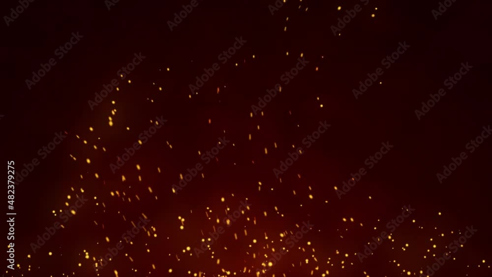 Glowing flying ember, burning ash particles. Hot fire sparks with ...