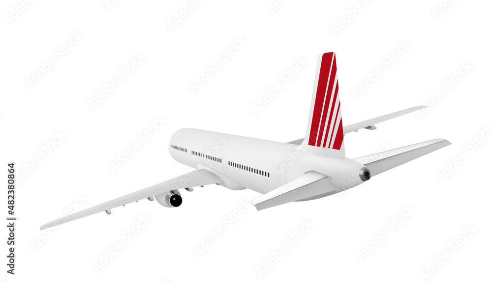 Realistic 3D model of an airplane flying in the air isolated on white ...