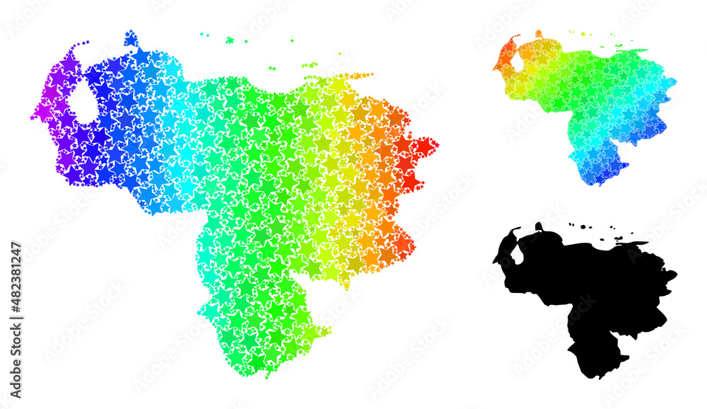 Spectrum gradient star collage map of Venezuela. Vector vibrant map of ...