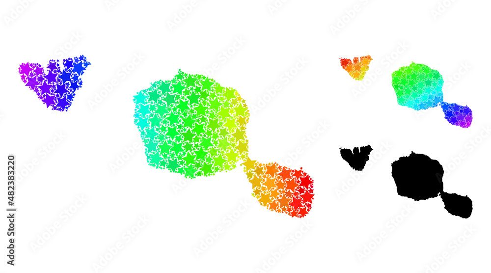 Spectrum gradiented star mosaic map of Tahiti and Moorea islands ...