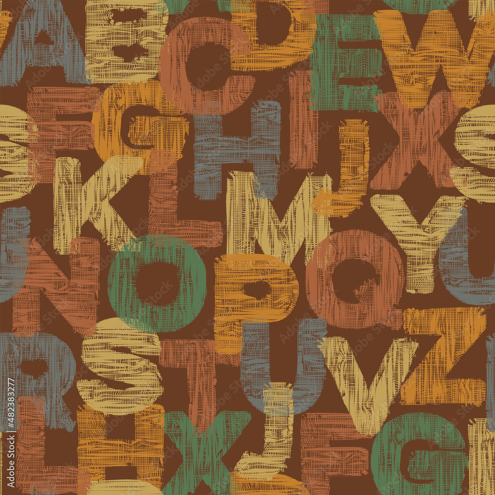 Colored seamless pattern of capital English letters with a textile ...