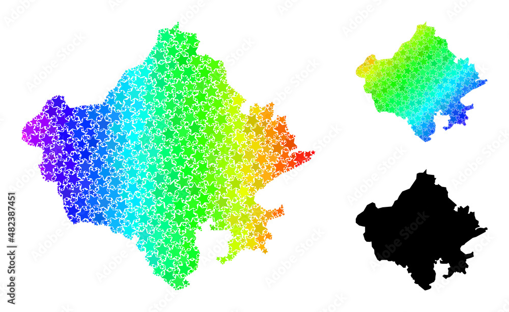 Spectrum gradient star collage map of Rajasthan State. Vector colorful ...