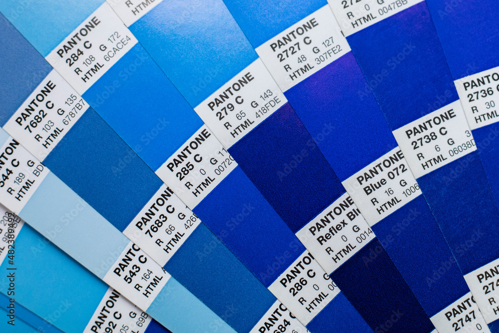 pantone color palette in blue tones used to select the right shade in a ...