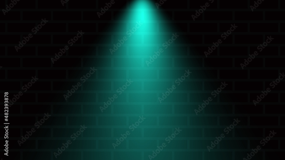 Empty brick wall with cyan neon light with copy space. Lighting effect ...