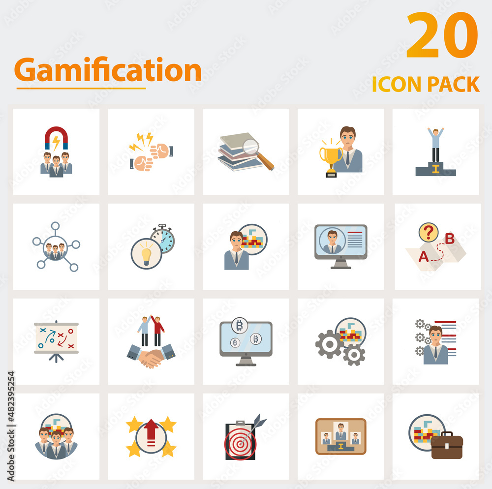 Gamification icon set. Collection of simple elements such as the user ...