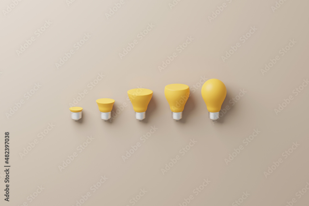 Top view of Light bulb yellow growthing. Concept of creative idea and ...