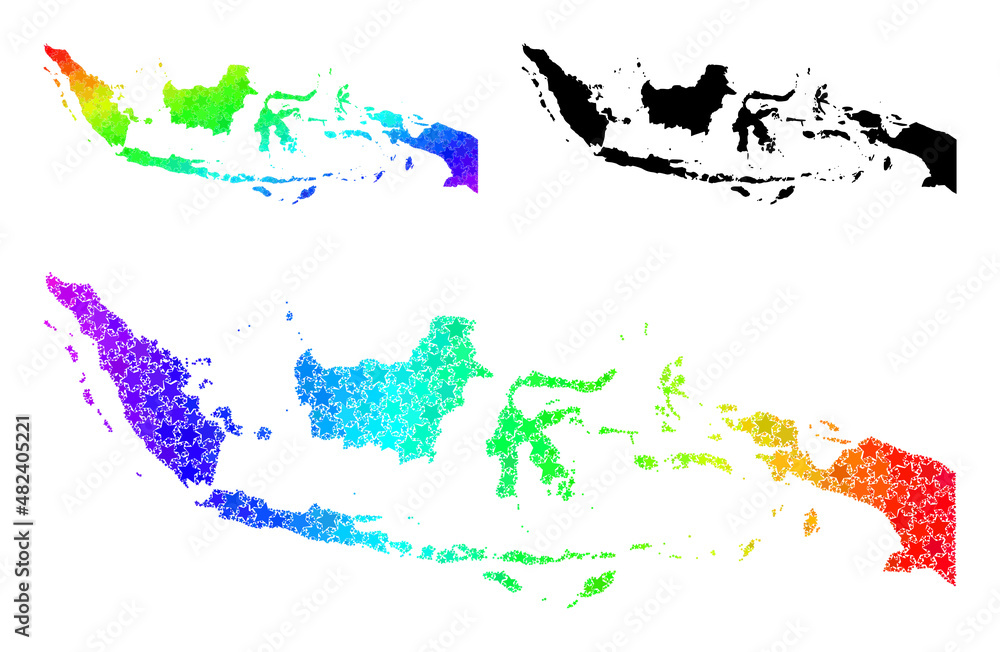 Rainbow gradiented star collage map of Indonesia. Vector colorful map ...