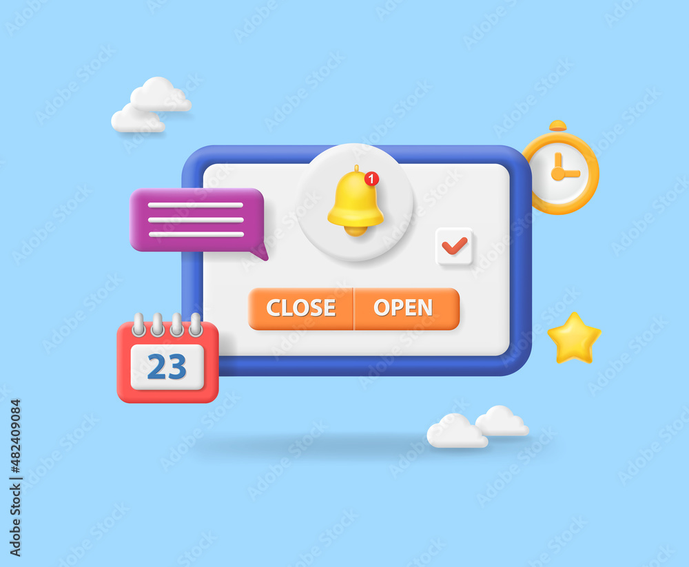 Reminder concept in 3d design mockup. Notifications. Planning organize ...