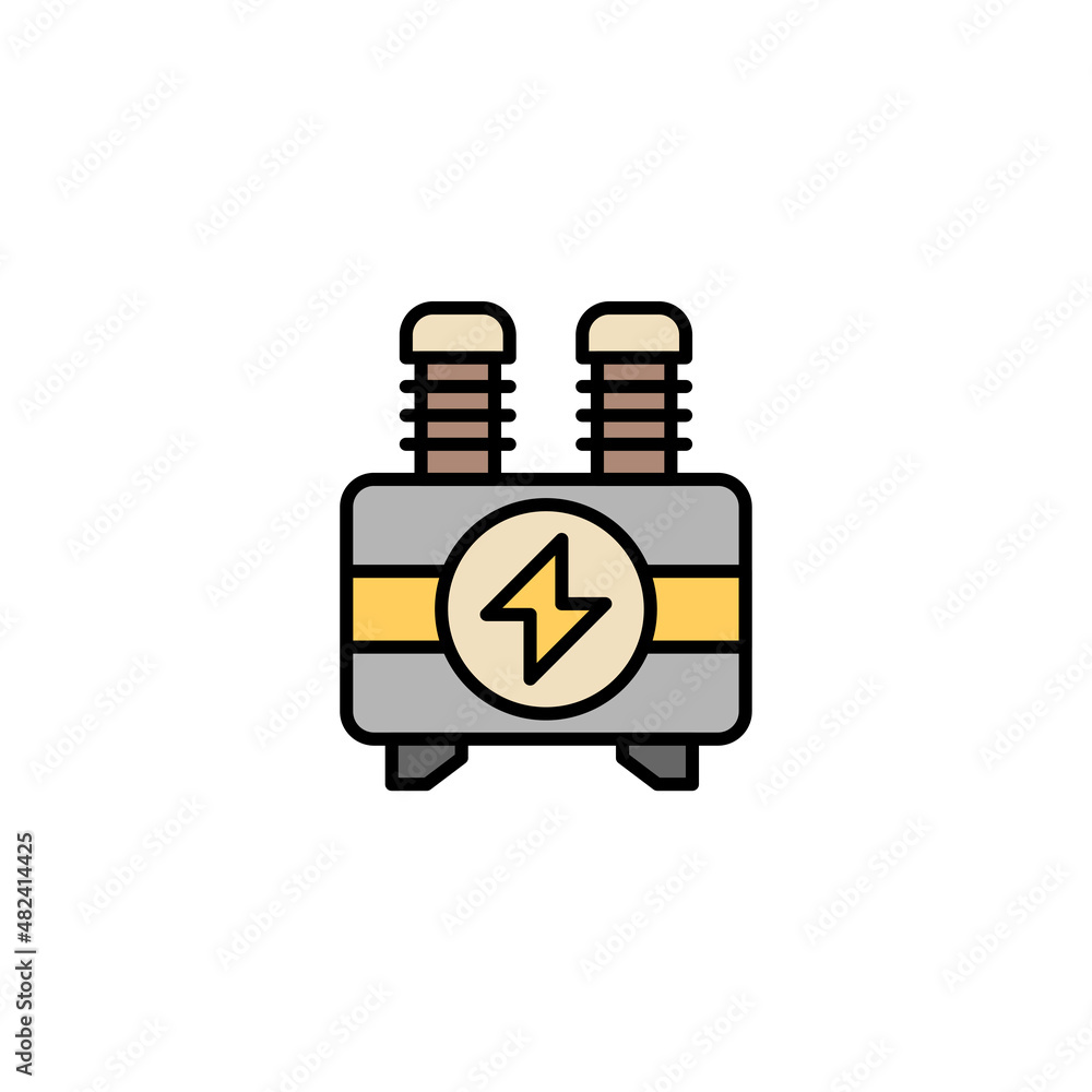 Electric transformer line, filled, color, glyph icon, outline vector ...