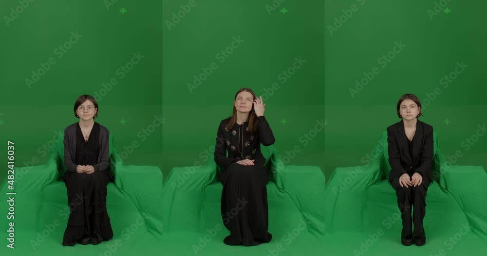GREEN SCREEN CHROMA KEY Front view of female women spectators wearing ...