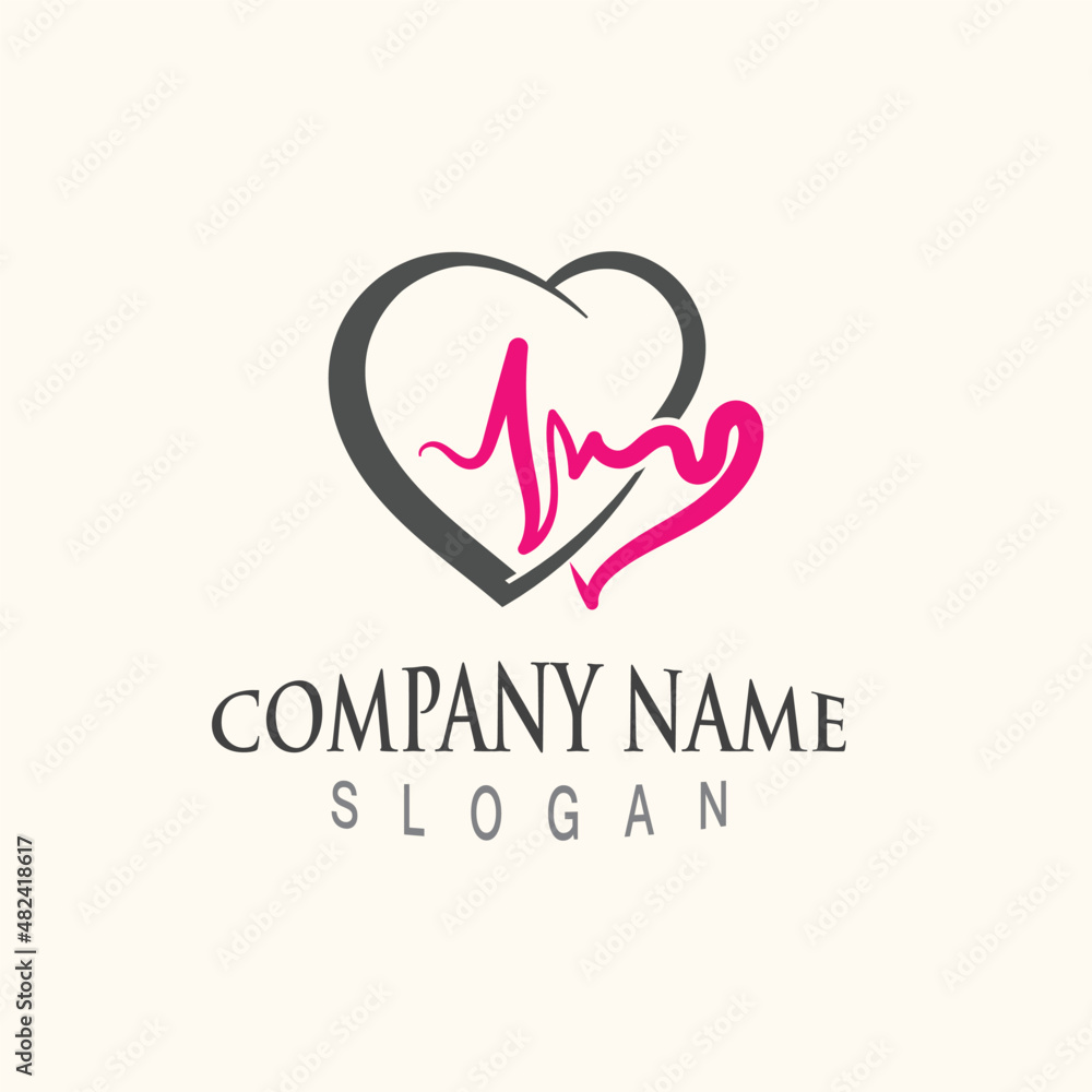 Cardiography heart beat with love logo design inspiration Stock Vector ...