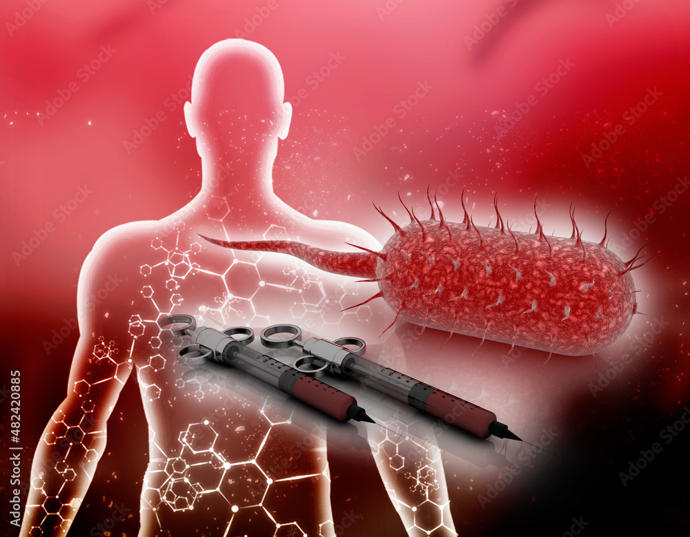 3d illustration microscopic bacteria with Syringe Stock Illustration ...