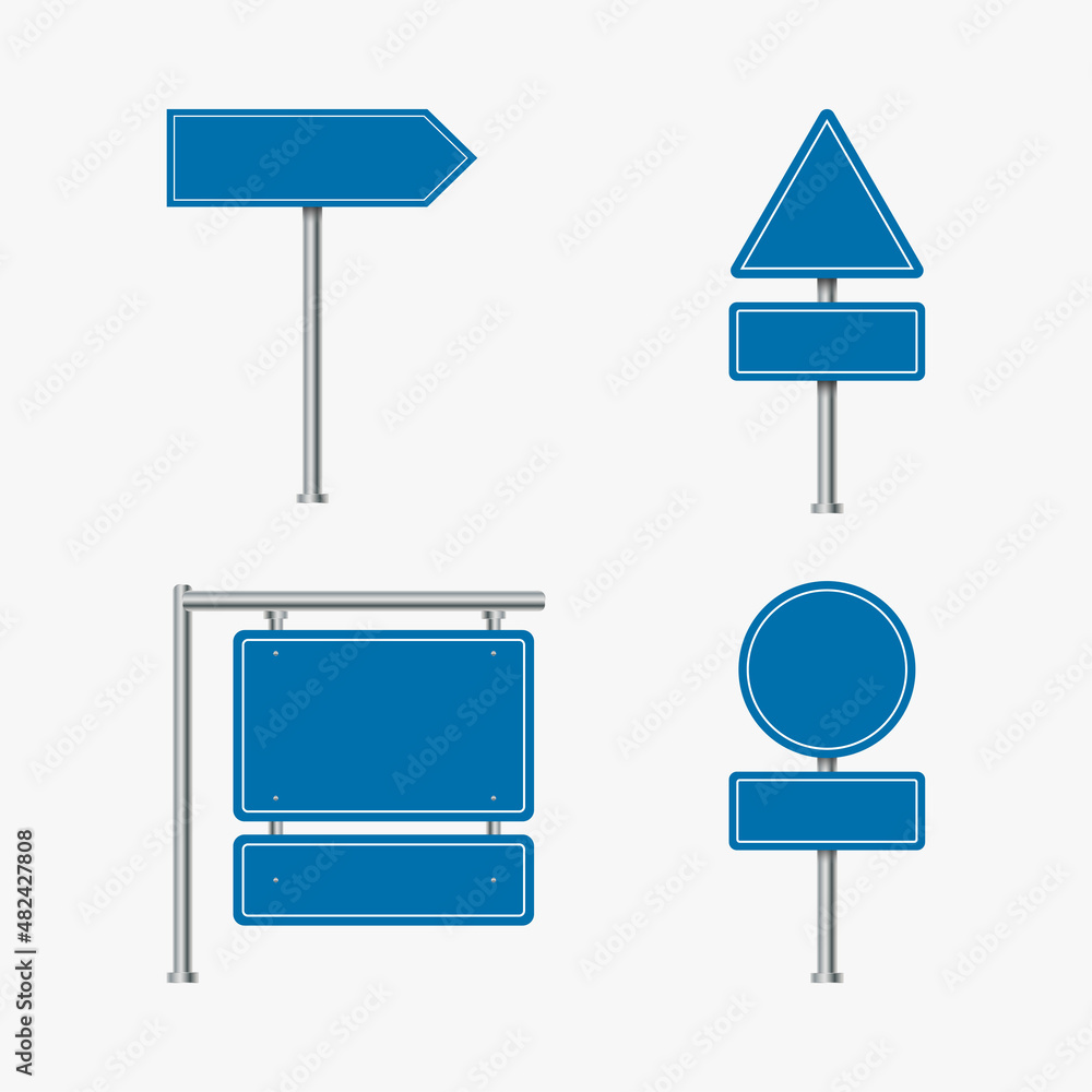 Traffic signs vector. Blue road signs. Blank advertising sign plate ...
