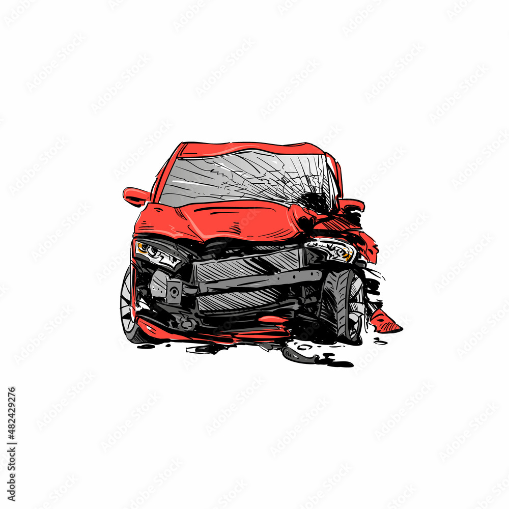 Car crash hand drawn illustration. Auto accident sketch, vector design ...