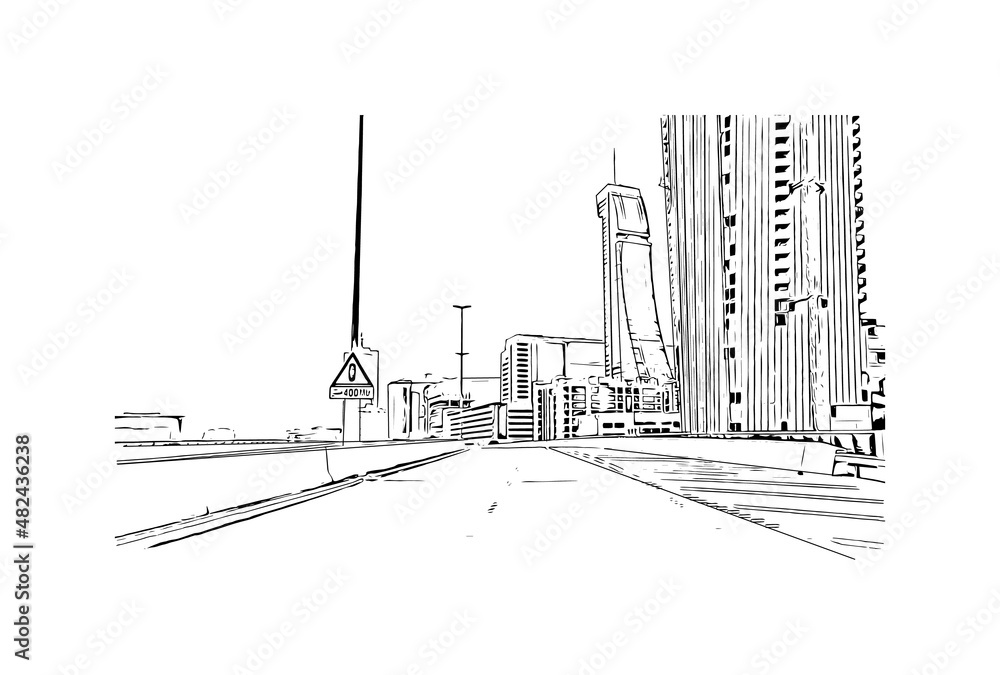Building view with landmark of Manama is the capital of Bahrain. Hand ...