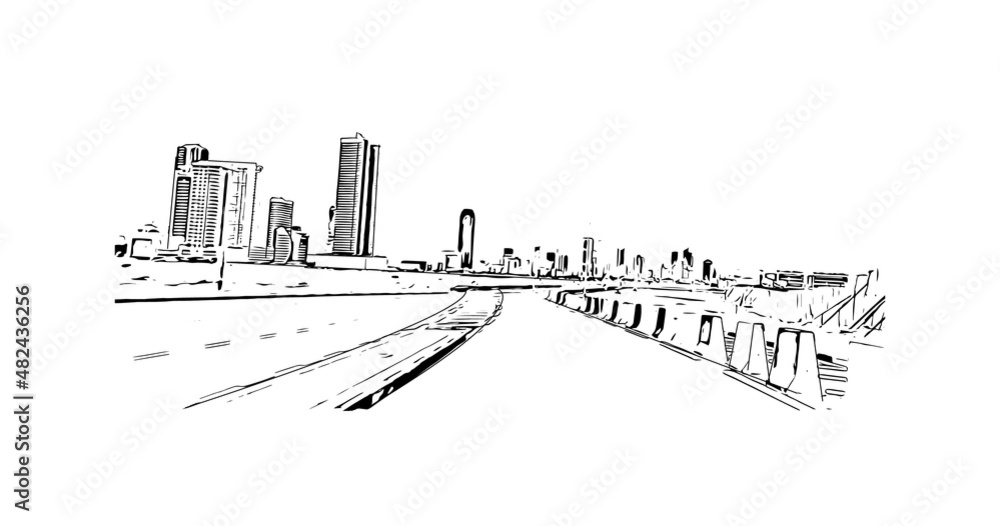 Building view with landmark of Manama is the capital of Bahrain. Hand ...