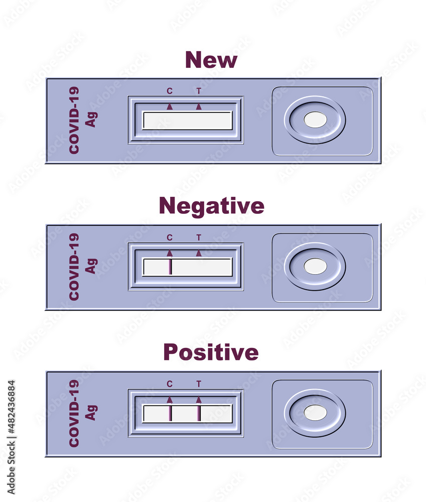 A 3D rendered illustration of 3 COVID 19 rapid antigen tests showing ...