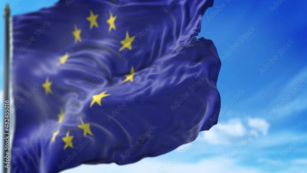 European Union flag is waving slow motion in full screen. Loopable 4K ...