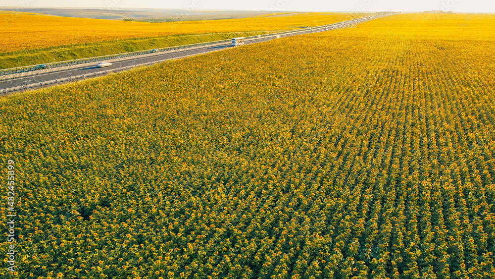 Aerial view of A2 beautiful highway motorway road in Romania through ...