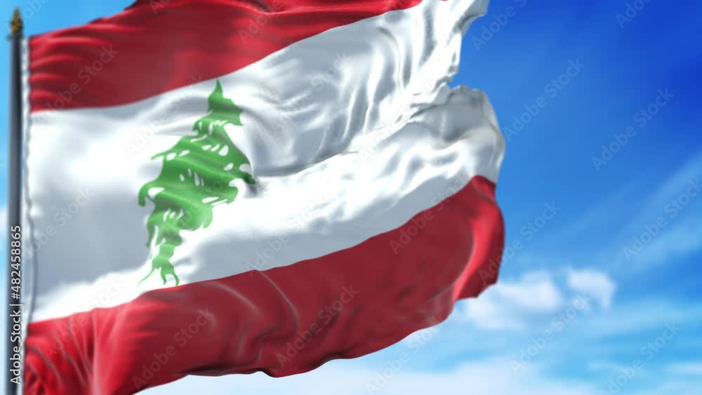 Lebanese flag is waving slow motion in full screen. Loopable 4K ...