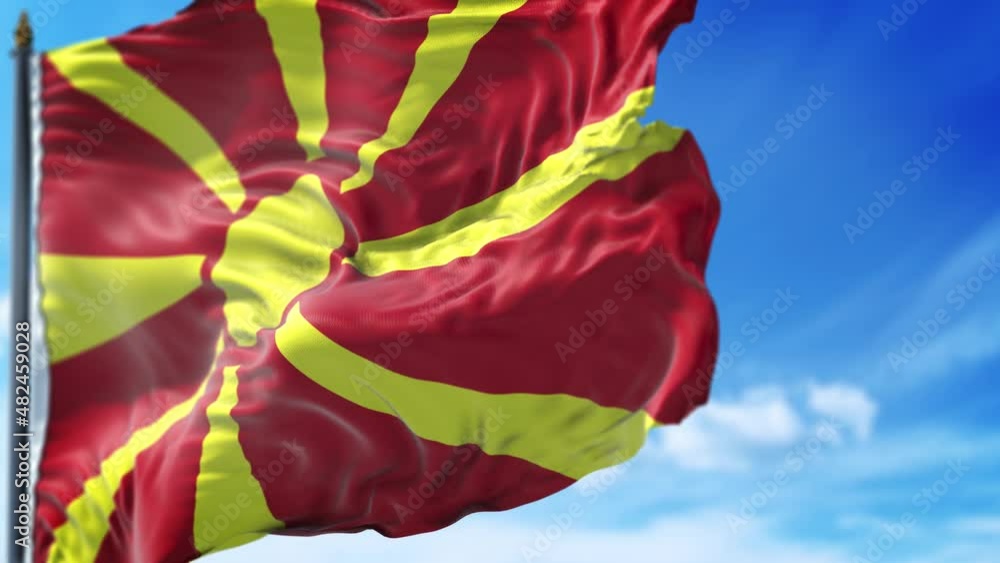 Macedonian flag is waving slow motion in full screen. Loopable 4K resolution animation. Loop ...