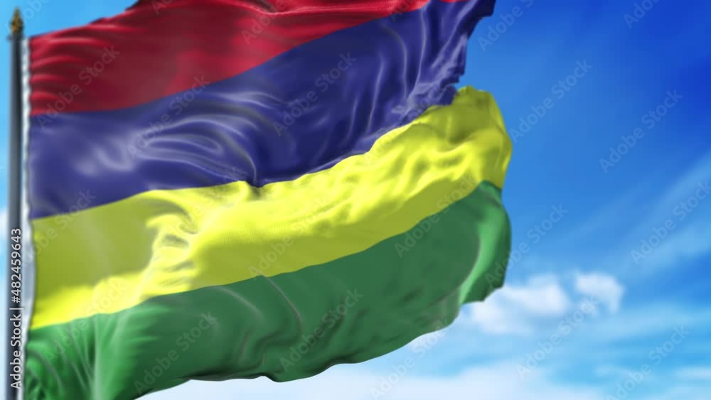 Mauritius flag is waving slow motion in full screen. Loopable 4K ...