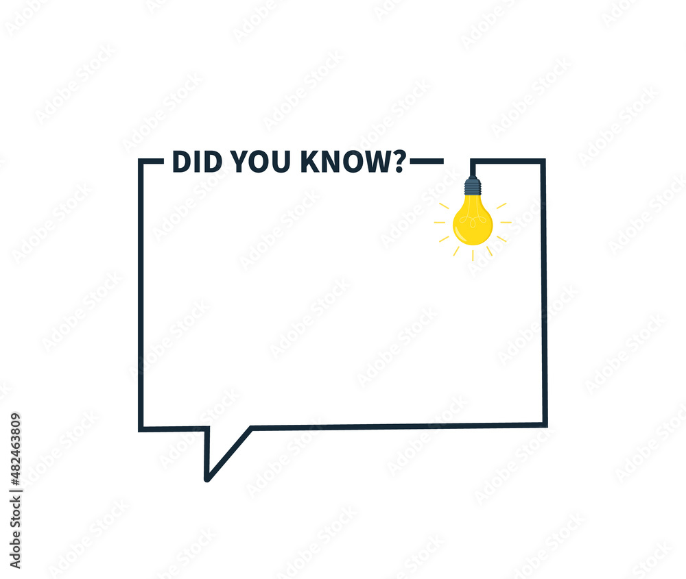 Did you know template. Frame with bulb. Icon of question in box. Fun ...